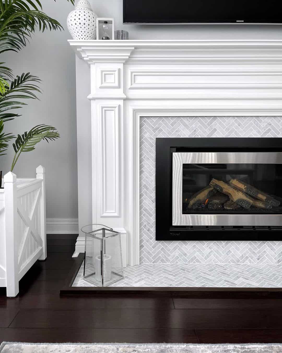 White Tile Fireplace Surround