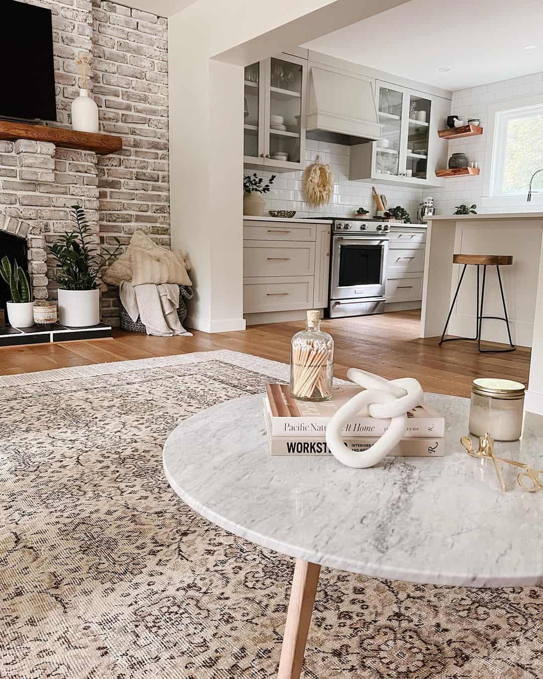 Exposed Brick Wall in Modern Farmhouse Lounge - Soul & Lane