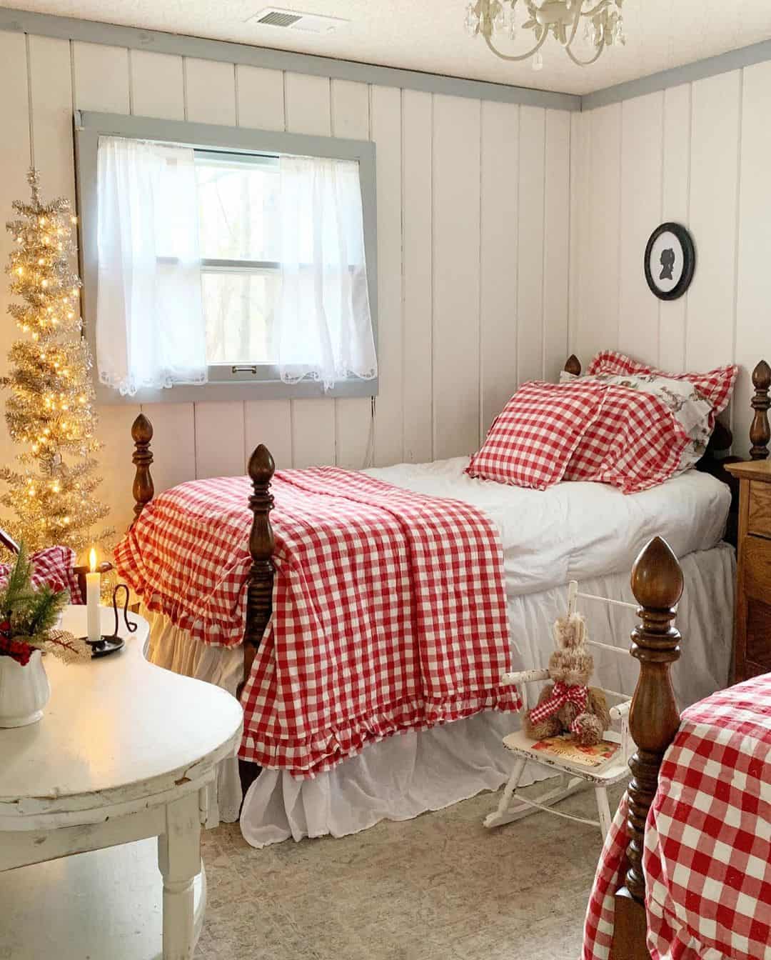 Farmhouse Bedroom With Red Gingham Accents - Soul & Lane