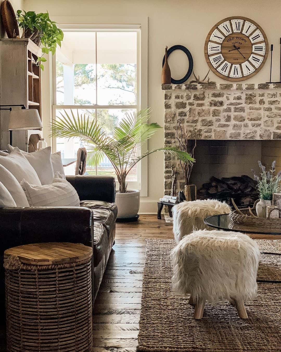 Fieldstone Fireplace With Brick Firebox - Soul & Lane