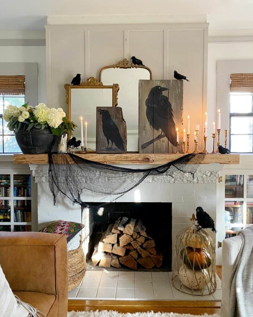 Fireplace with Halloween Raven Decorations - Soul & Lane