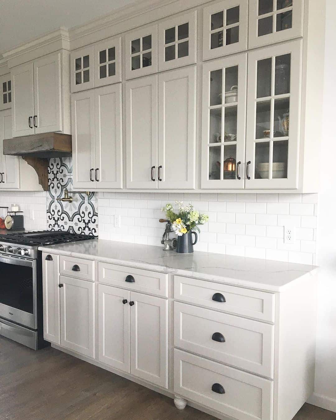 Fresh Country Farmhouse Kitchen With White Windowpane Cabinets - Soul ...