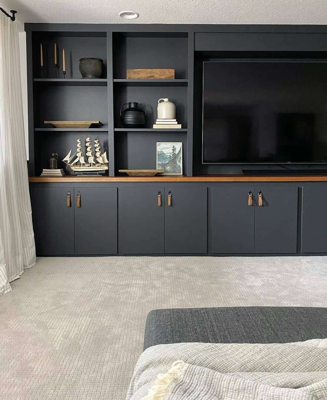 Full-wall Entertainment Console and Neutral Carpet - Soul & Lane
