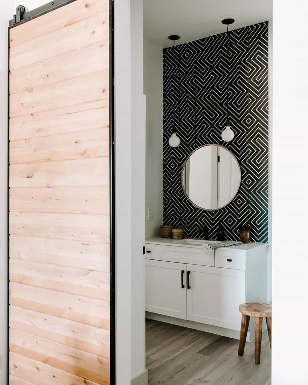 Modern Bathroom With Abstract Accent Wall - Soul & Lane