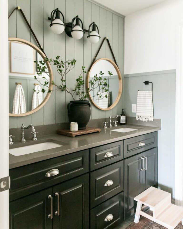 Modern Bathroom With Sage Gree Vertical Shiplap - Soul & Lane