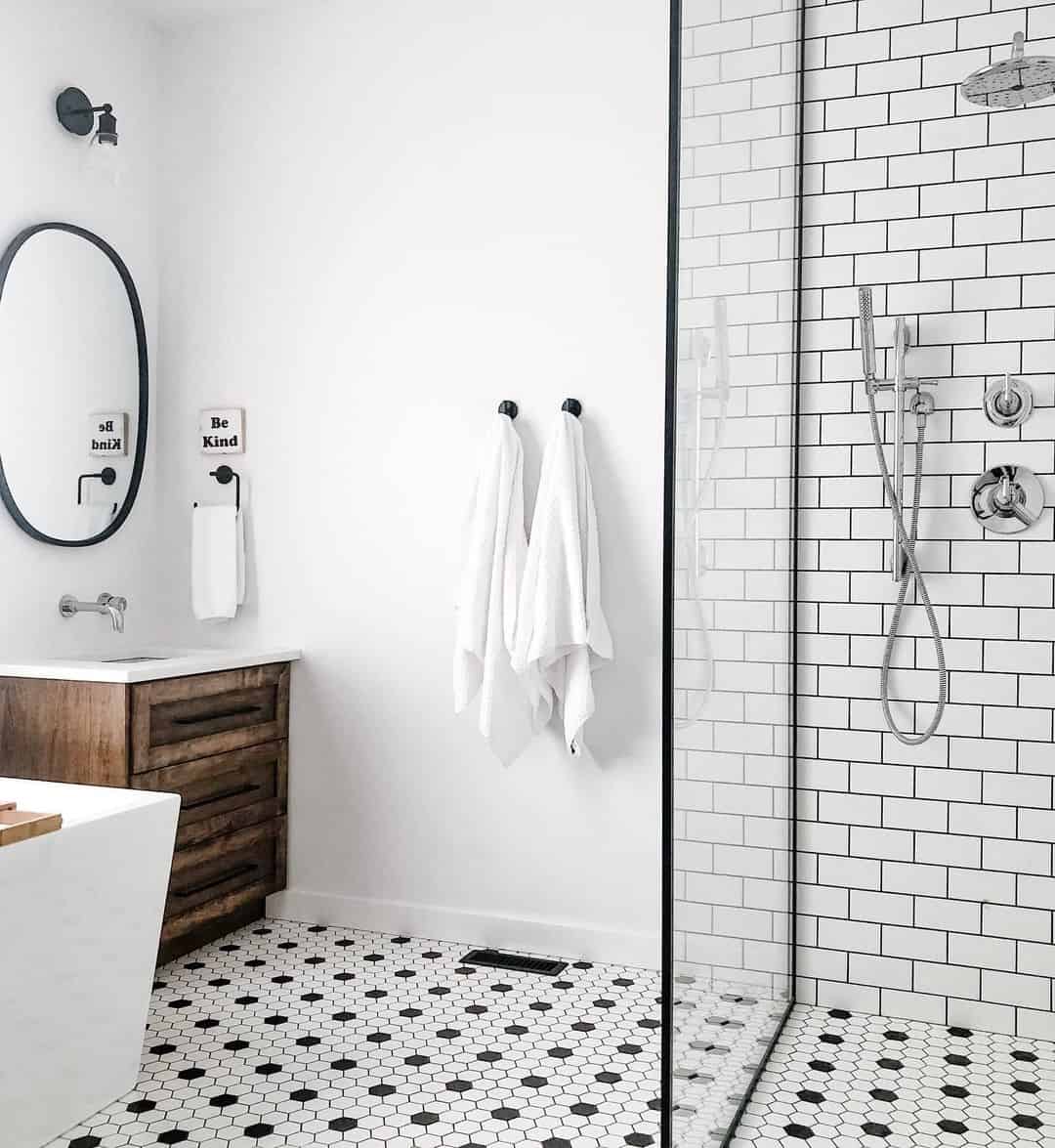 Modern Black and White Bathroom With Walk-in Shower - Soul & Lane