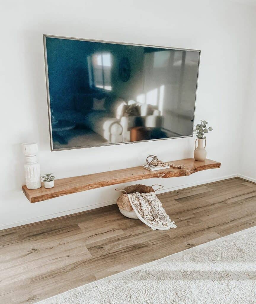 Modern Farmhouse Interior With Live Edge Floating Shelf - Soul & Lane