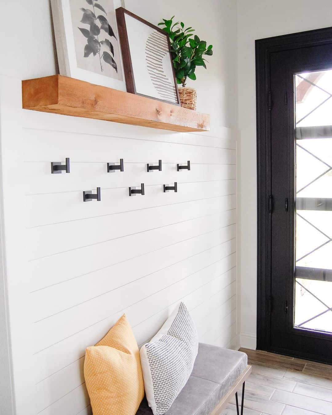 Modern Mudroom Ideas With White Shiplap Accent Wall - Soul & Lane