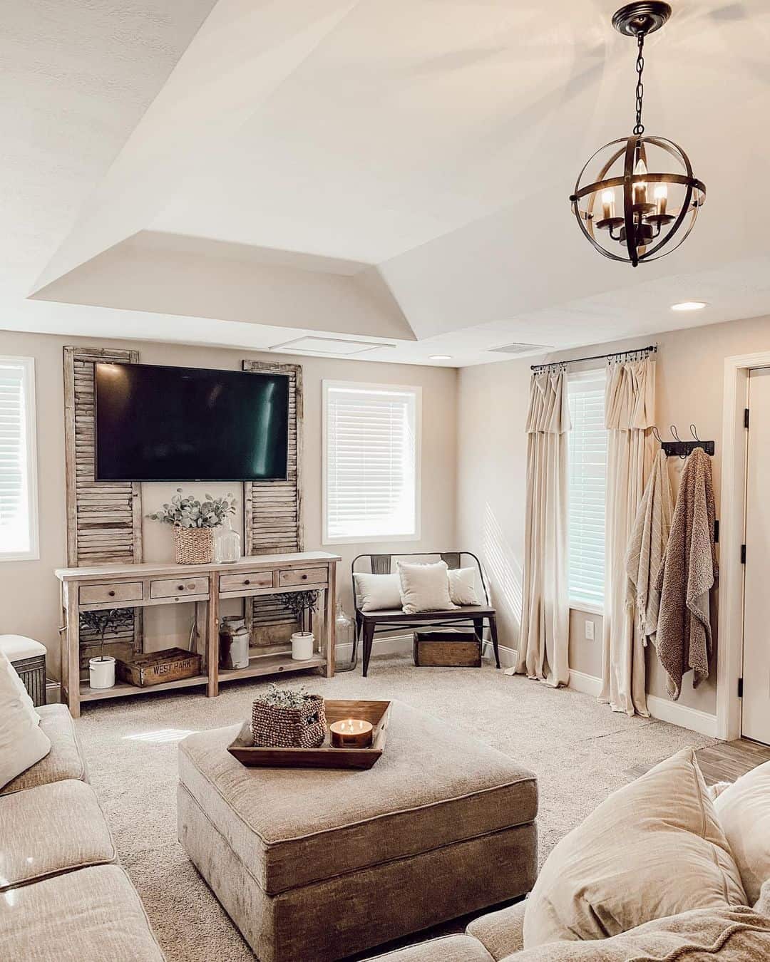 Neutral Living Room With Tray Ceiling - Soul & Lane