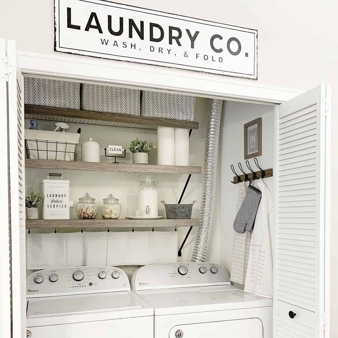 Neutral White Laundry With Wooden Shelves - Soul & Lane