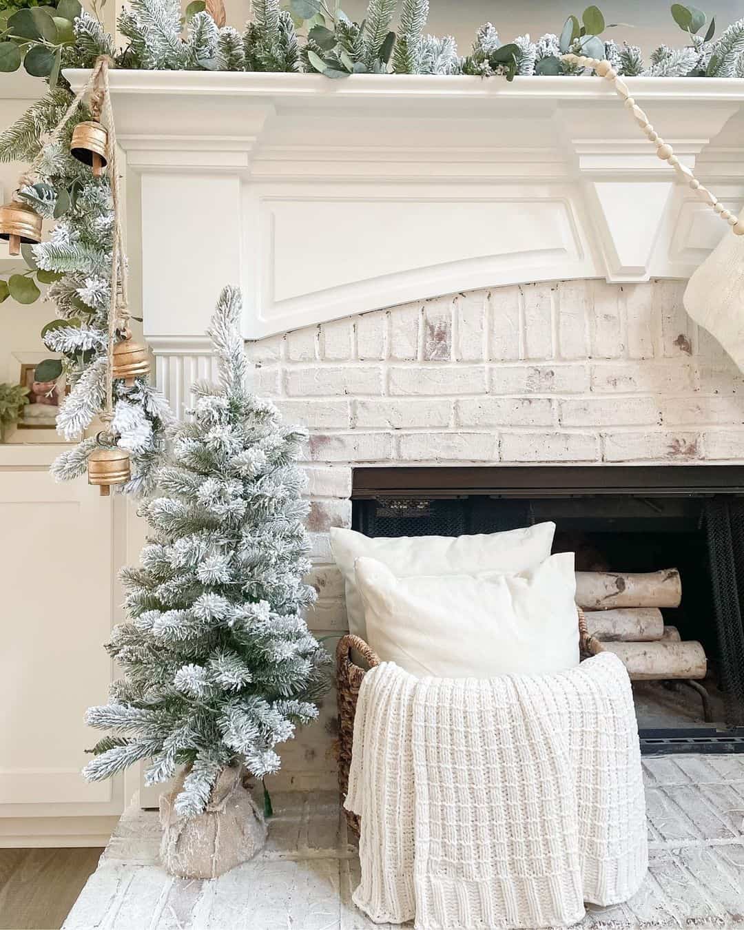 Rustic Painted Brick Fireplace with White Mantel - Soul & Lane