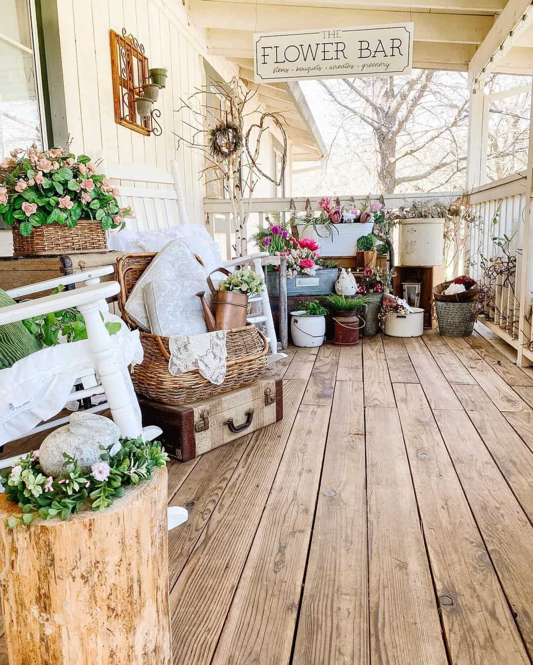 Rustic Porch Décor Ideas With Blooming Plants - Soul & Lane