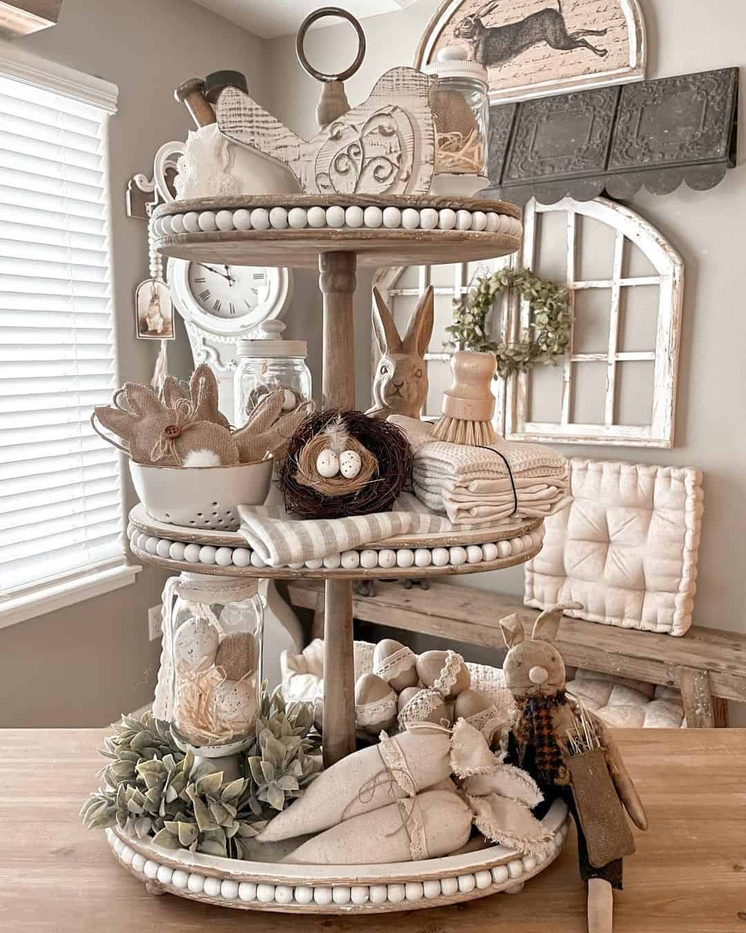 Three-Tier Beaded Tray With Neutral Easter Decorations - Soul & Lane