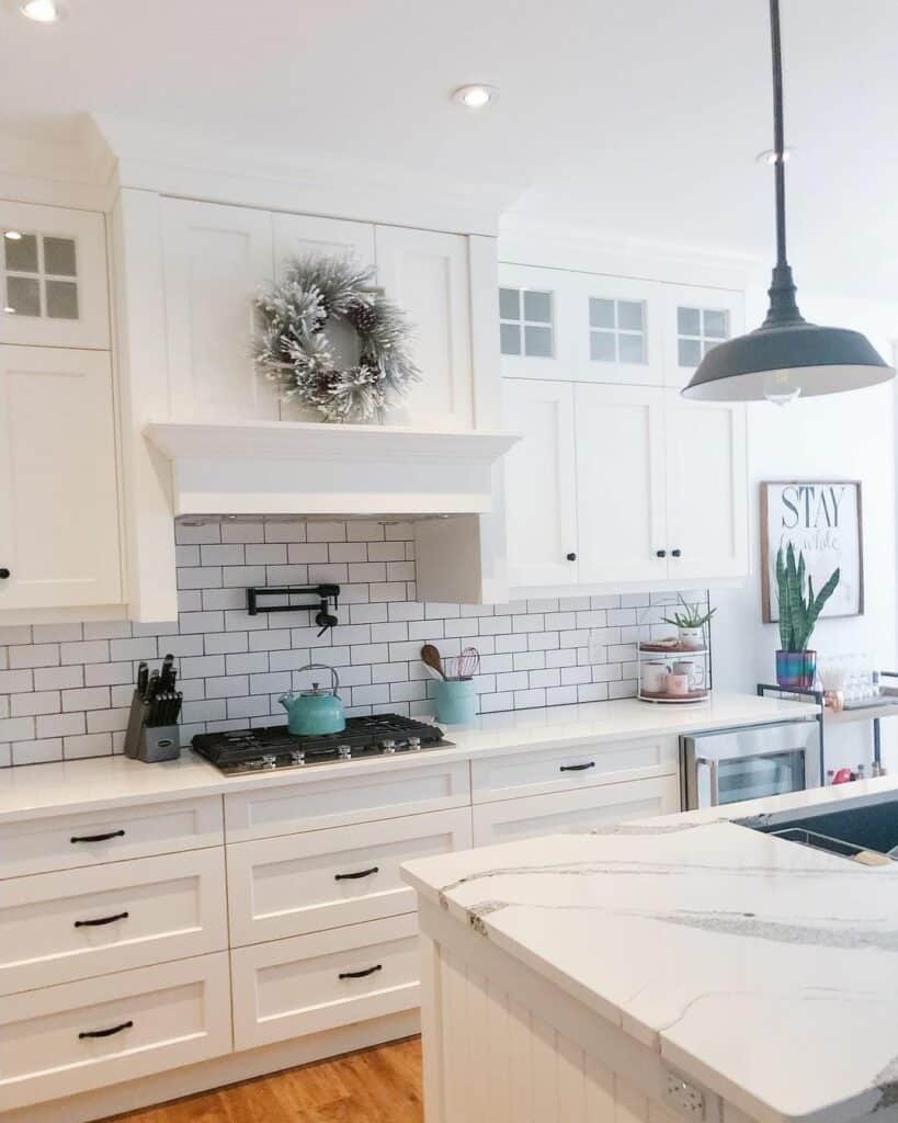 White Farmhouse Kitchen With Quartz Countertop - Soul & Lane