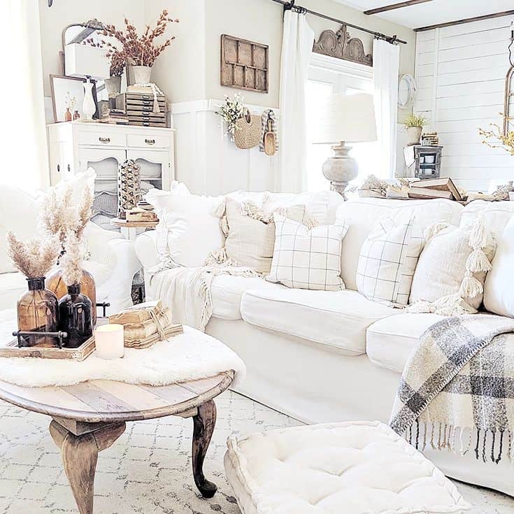 White Living Room With Amber Accents - Soul & Lane
