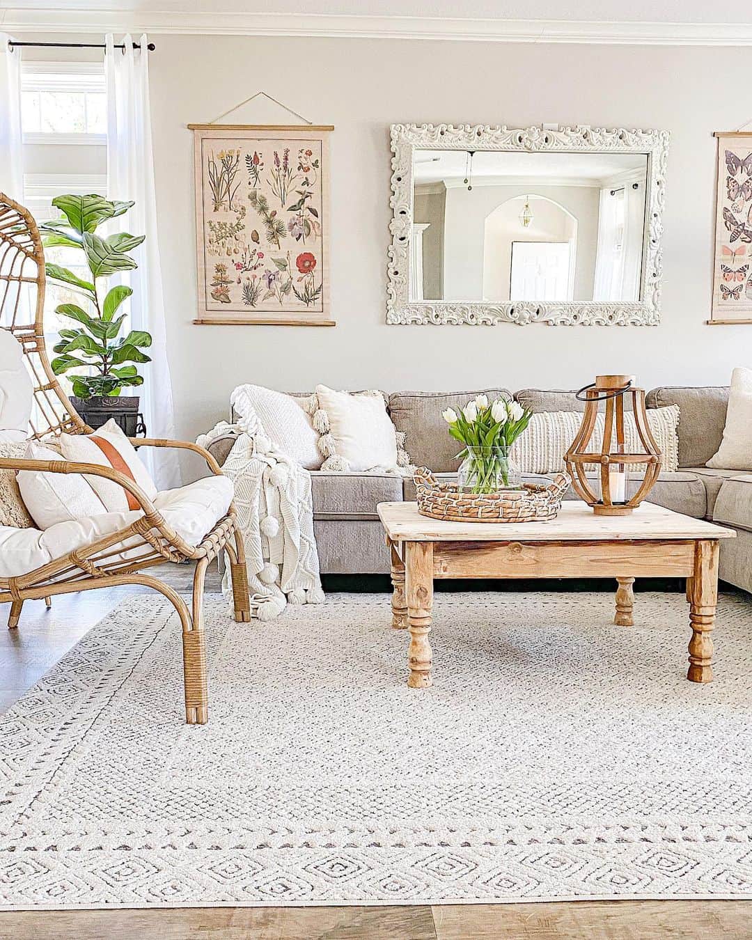 White Modern Farmhouse-inspired Boho Living Room - Soul & Lane
