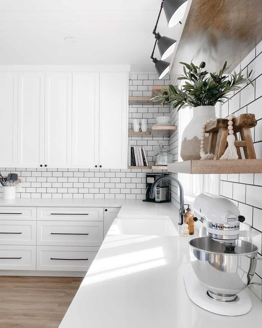 White Quartz Kitchen Countertops and Subway Tile Backsplash - Soul & Lane