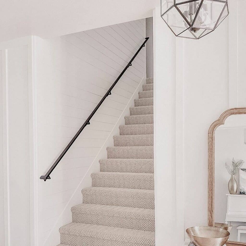 White Shiplap Walls and a Beige Herringbone Carpet - Soul & Lane