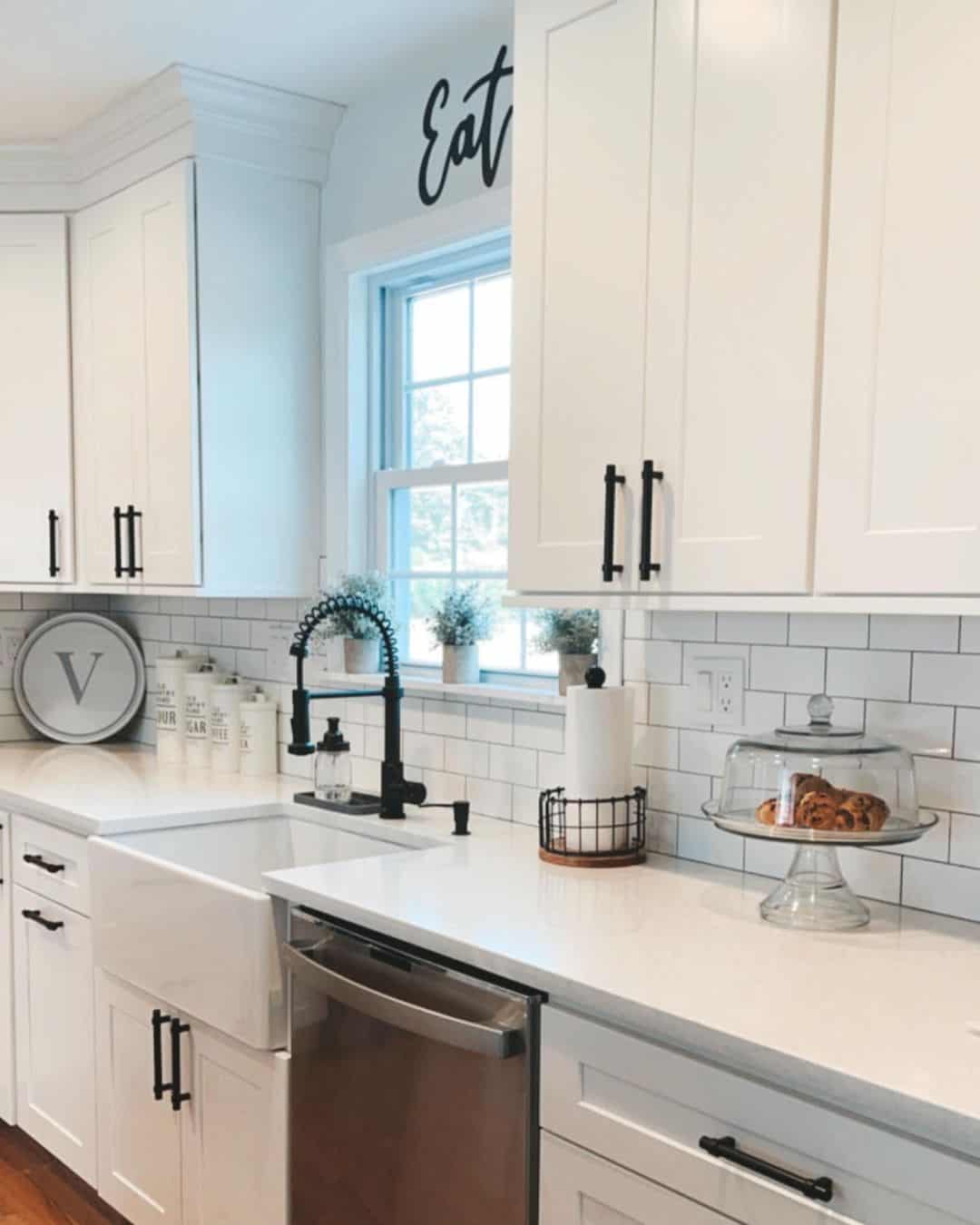 White Subway Tile Backsplash In Farmhouse Kitchen Soul And Lane