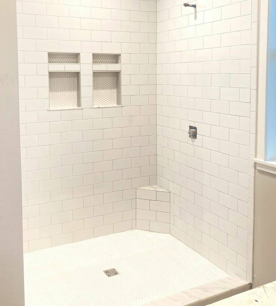 White Tile Shower Niche Ideas - Soul & Lane White Tile Shower Niche Ideas - Soul & Lane