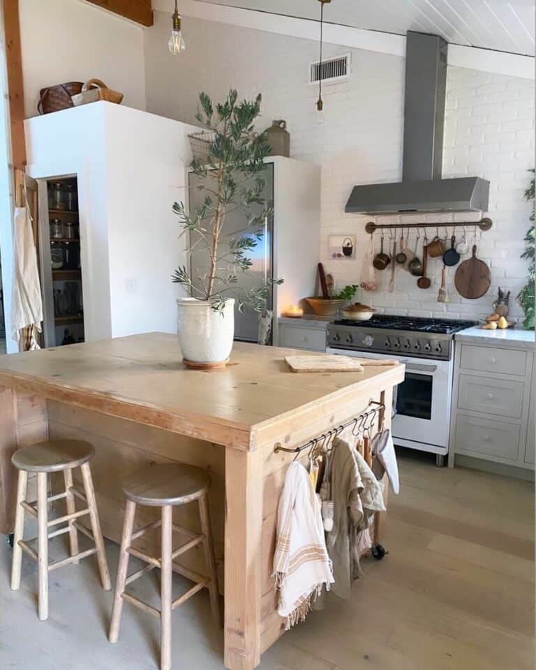 Wooden Block Island in Open Kitchen - Soul & Lane