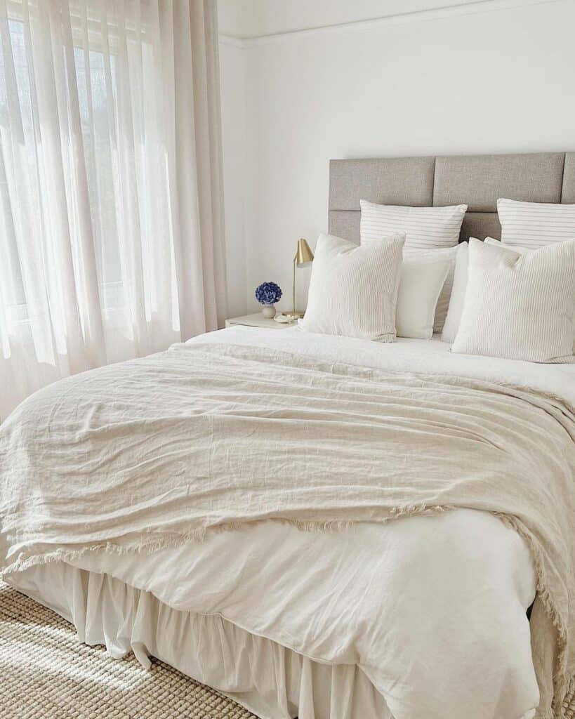 Contemporary Bedroom With Beige Sheer Curtains - Soul & Lane