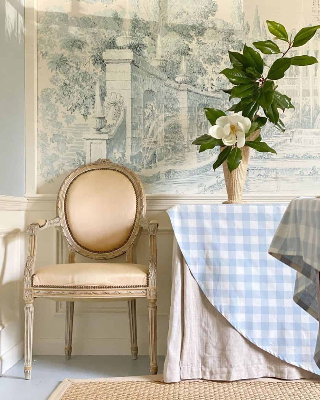 Grand Millenial Style Room With Light Blue Tablecloth - Soul & Lane