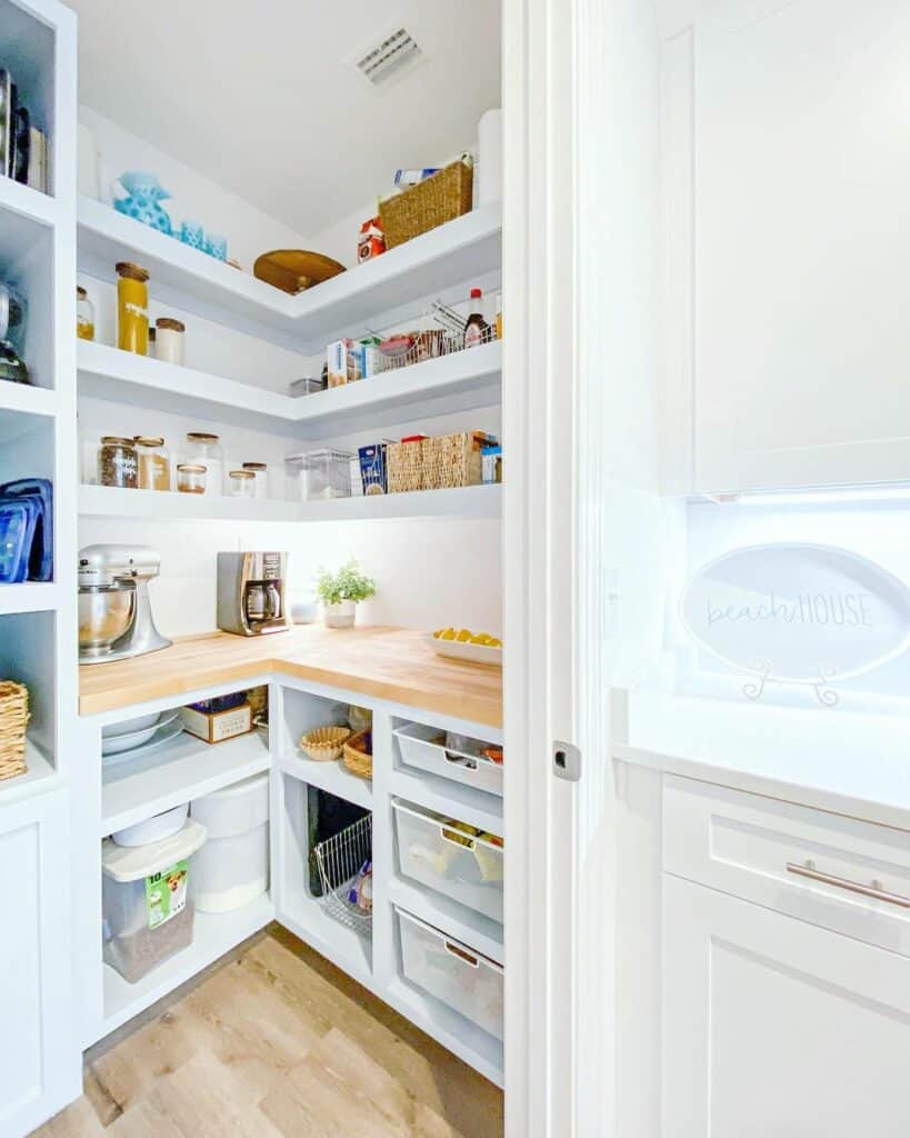 Organized White Pantry With Butcherblock Countertops - Soul & Lane