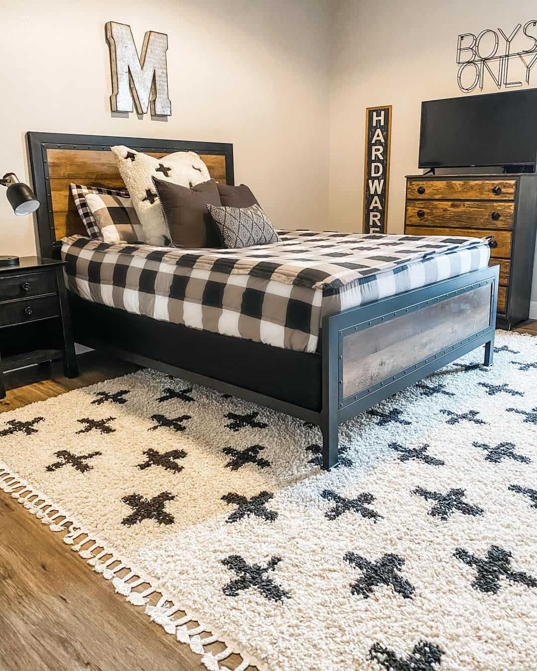 Patterned Bedroom Includes Rustic Elements - Soul & Lane