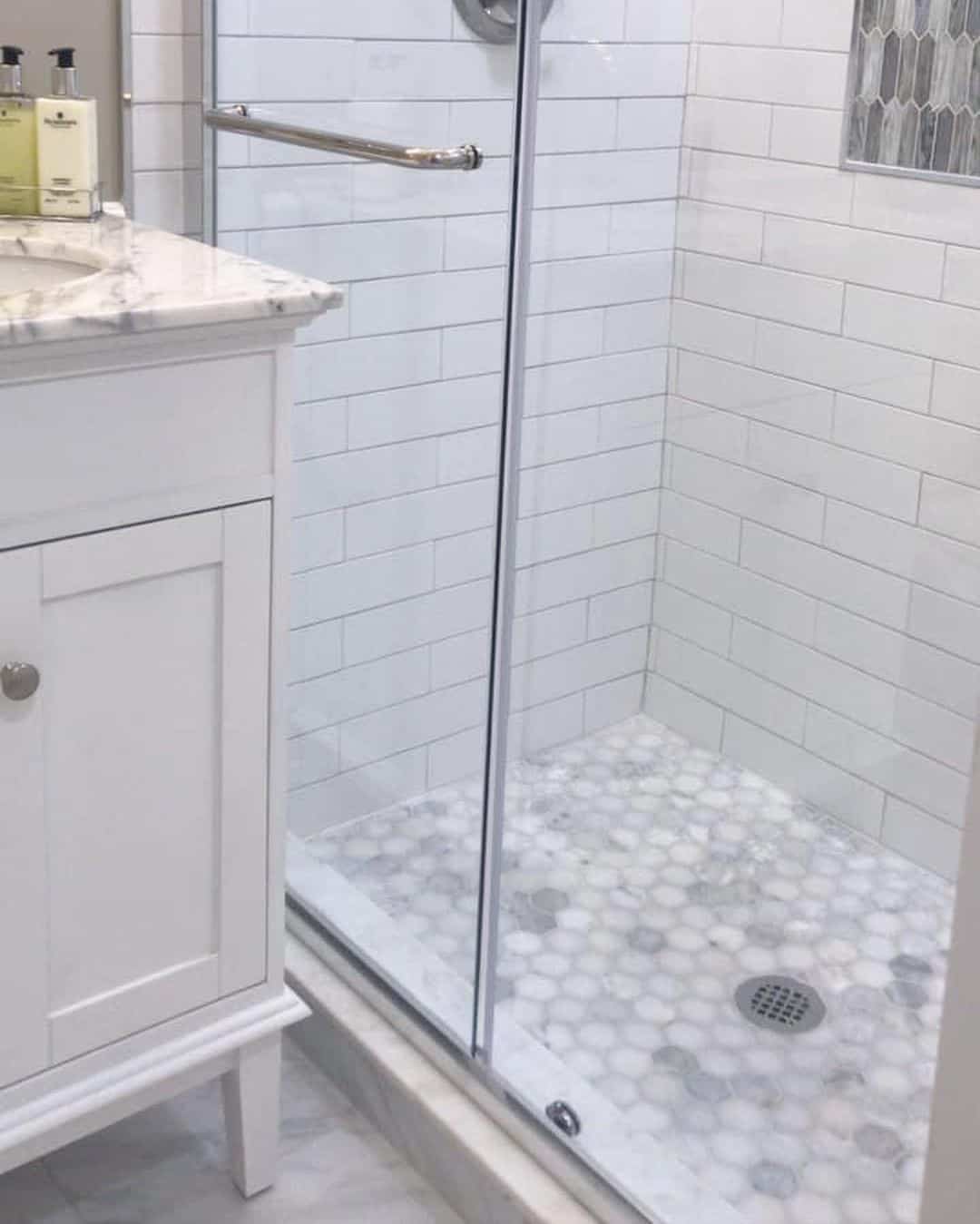Walk-in Shower Ideas With Hexagonal Floor Tiles - Soul & Lane