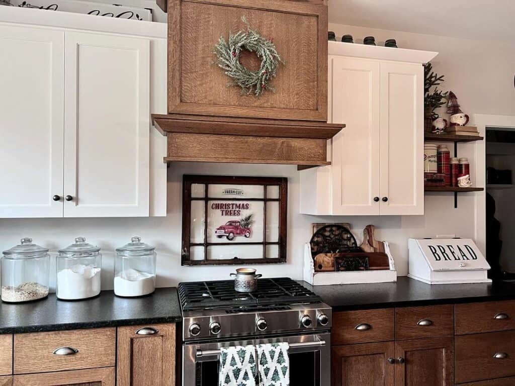 Christmas-themed Farmhouse Kitchen With Oak Cabinets - Soul & Lane