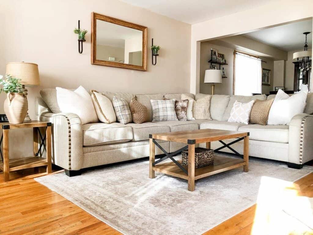 Living Room Layout With Beige Sectional Sofa - Soul & Lane