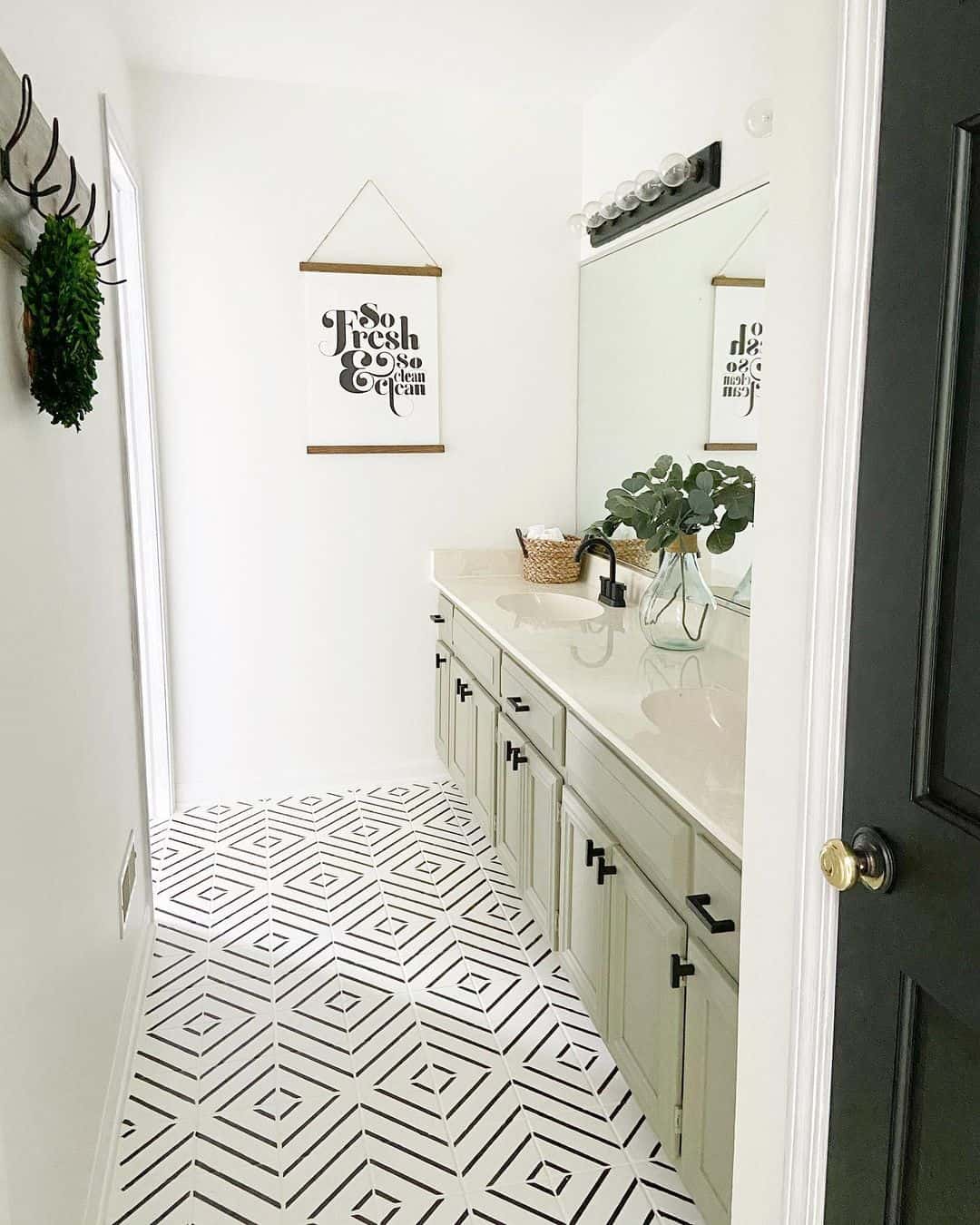 Modern Boho Bathroom With Patterned Tiles - Soul & Lane