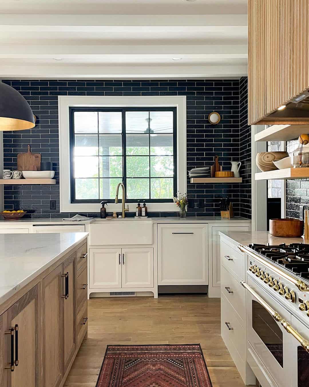 Modern Kitchen With Oak Cabinets and Blue Subway Tiles - Soul & Lane