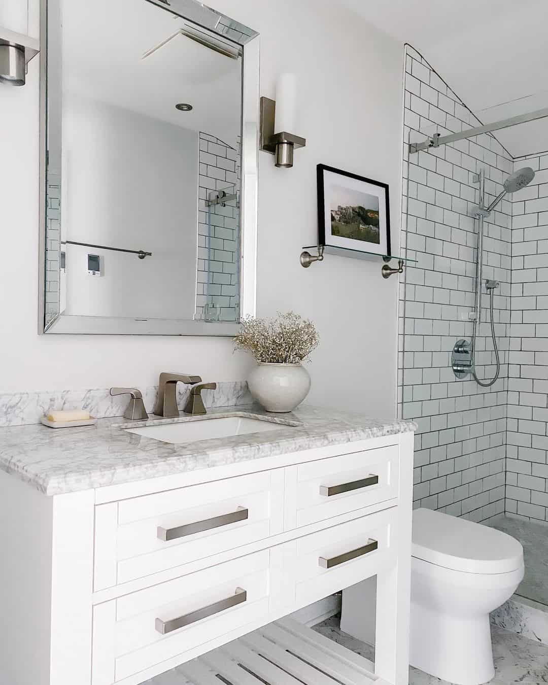 Modern White Bathroom With Polished Nickel Fixtures - Soul & Lane Modern White Bathroom With Polished Nickel Fixtures - Soul & Lane