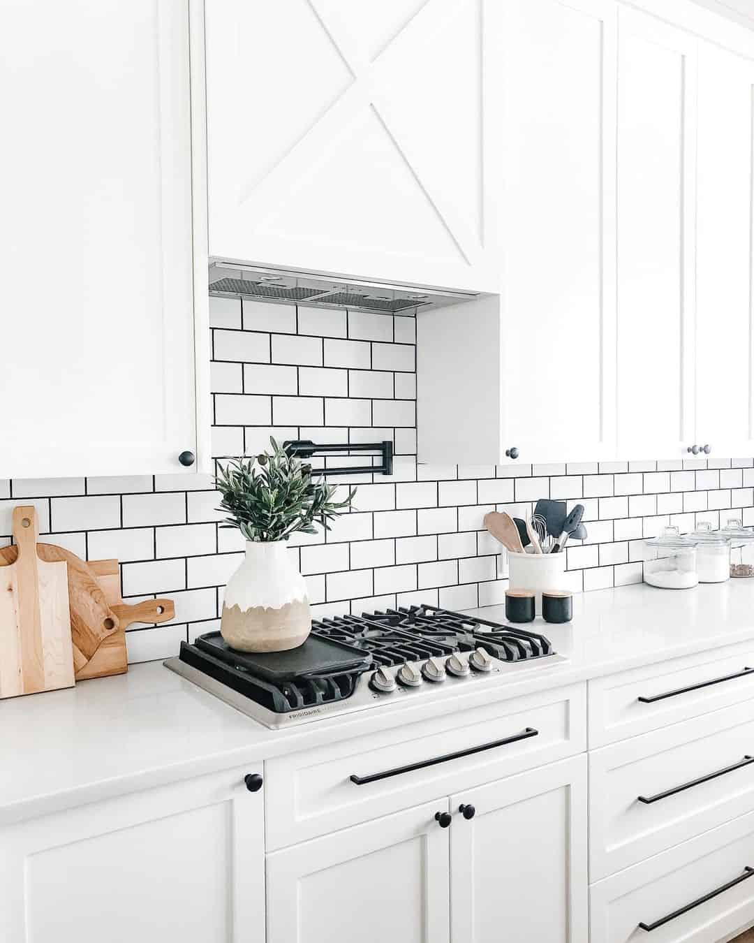 Modern White Kitchen With Subway Tile Backsplash - Soul & Lane