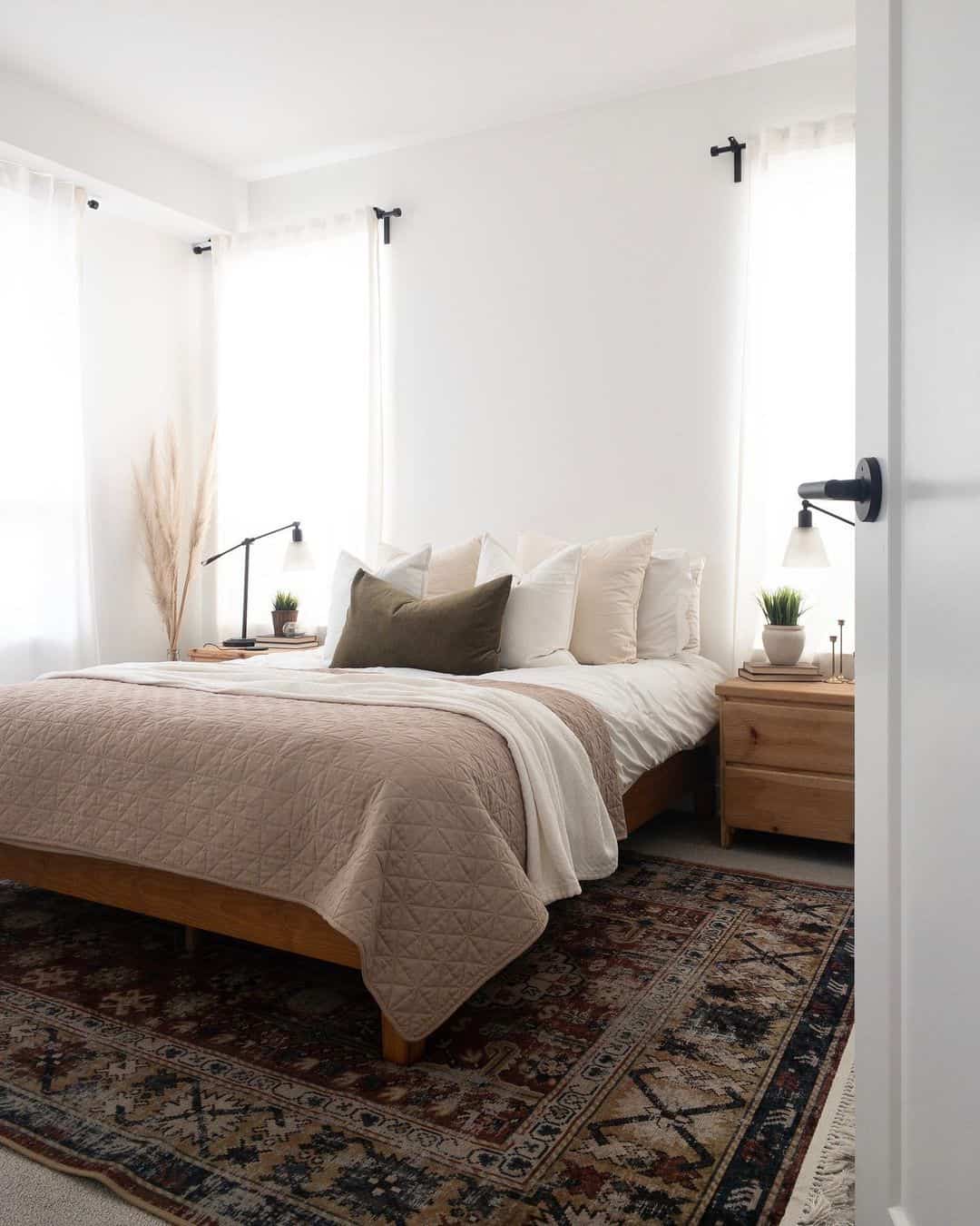 Vintage Rug Accentuates Neutral Bedding - Soul & Lane
