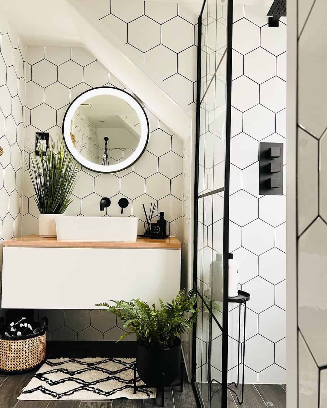 White Hexagon Bathroom Tile Ideas - Soul & Lane