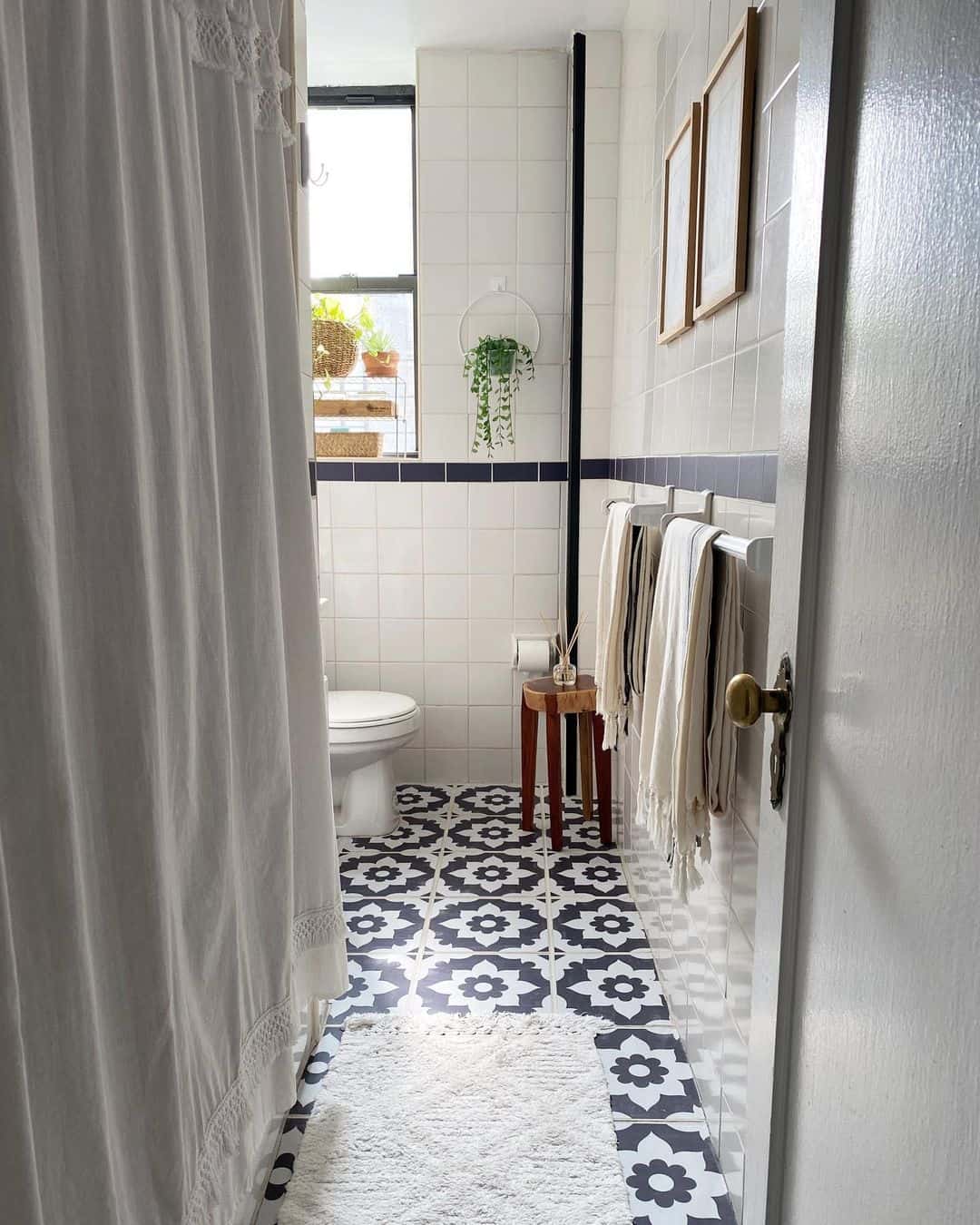 White Square Tile Bathroom With Mosaic Floors - Soul & Lane