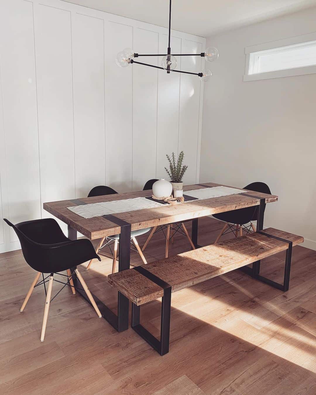 Wood and Black Metal Rectangular Dining Table Set - Soul & Lane