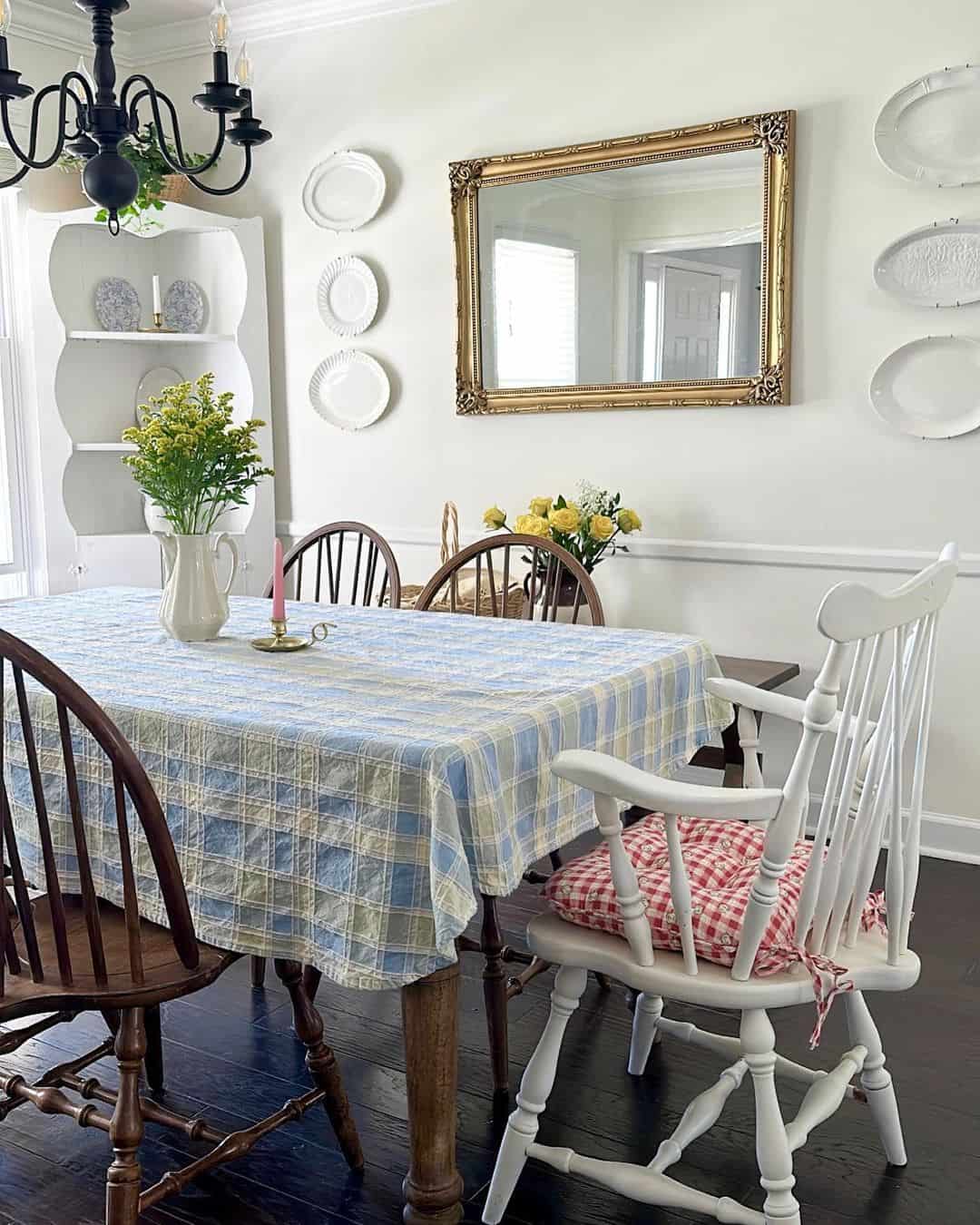 Cottage Dining Room With Plaid Tablecloth - Soul & Lane