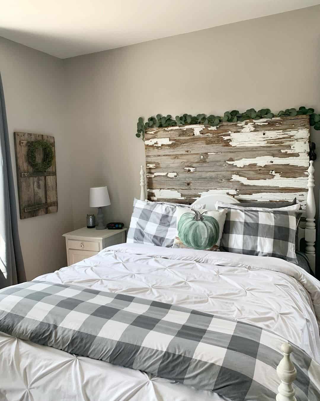 Distressed Headboard and Plaid Bedding - Soul & Lane