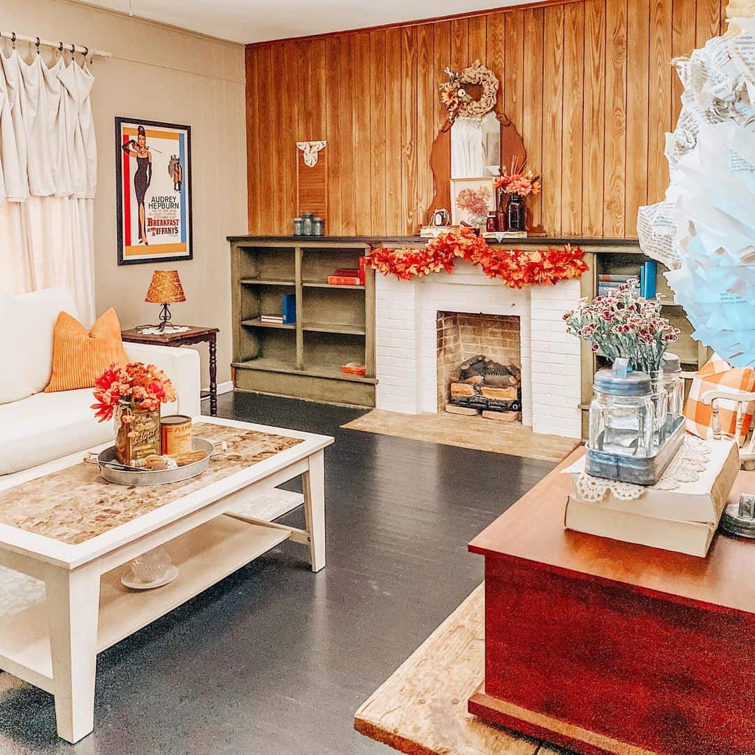 Fall-themed Living Room With Vertical Shiplap Accent Wall - Soul & Lane