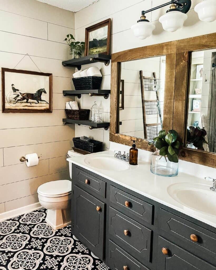 Farmhouse Bathroom With Bold Floor Tiles - Soul & Lane