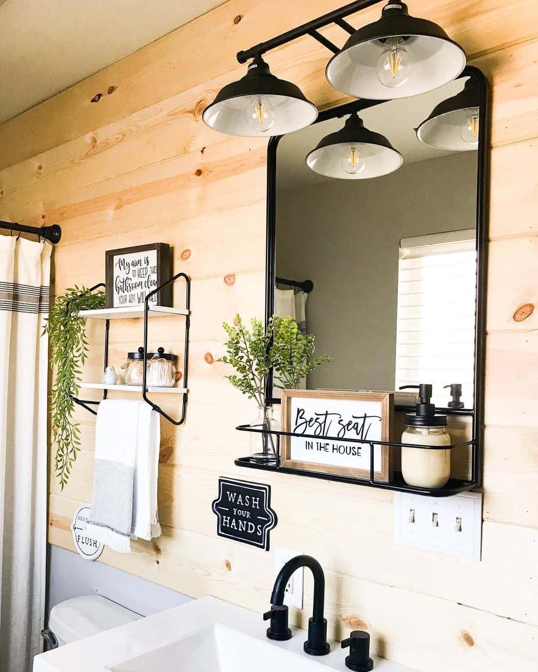 Farmhouse Bathroom With Wooden Shiplap Accent Walls - Soul & Lane