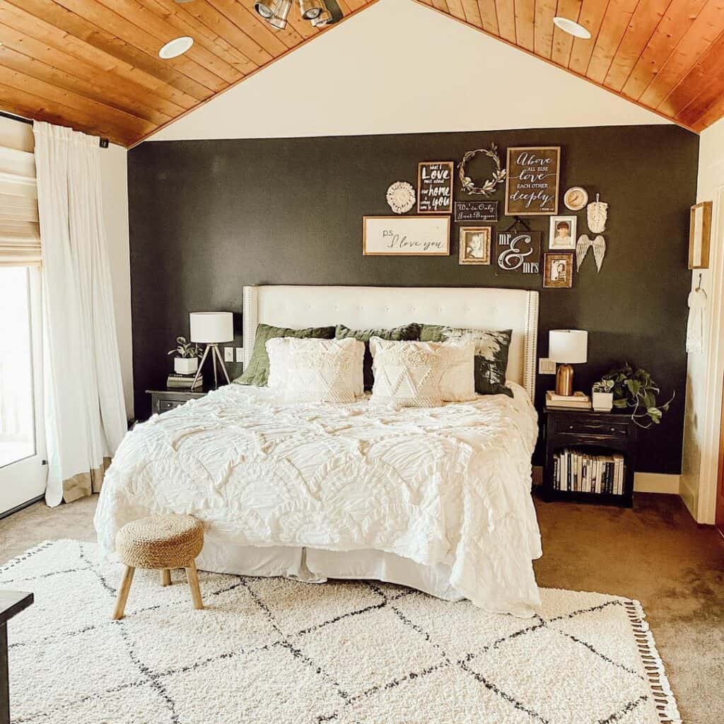 Natural Wood Ceiling Over Black Accent Wall - Soul & Lane