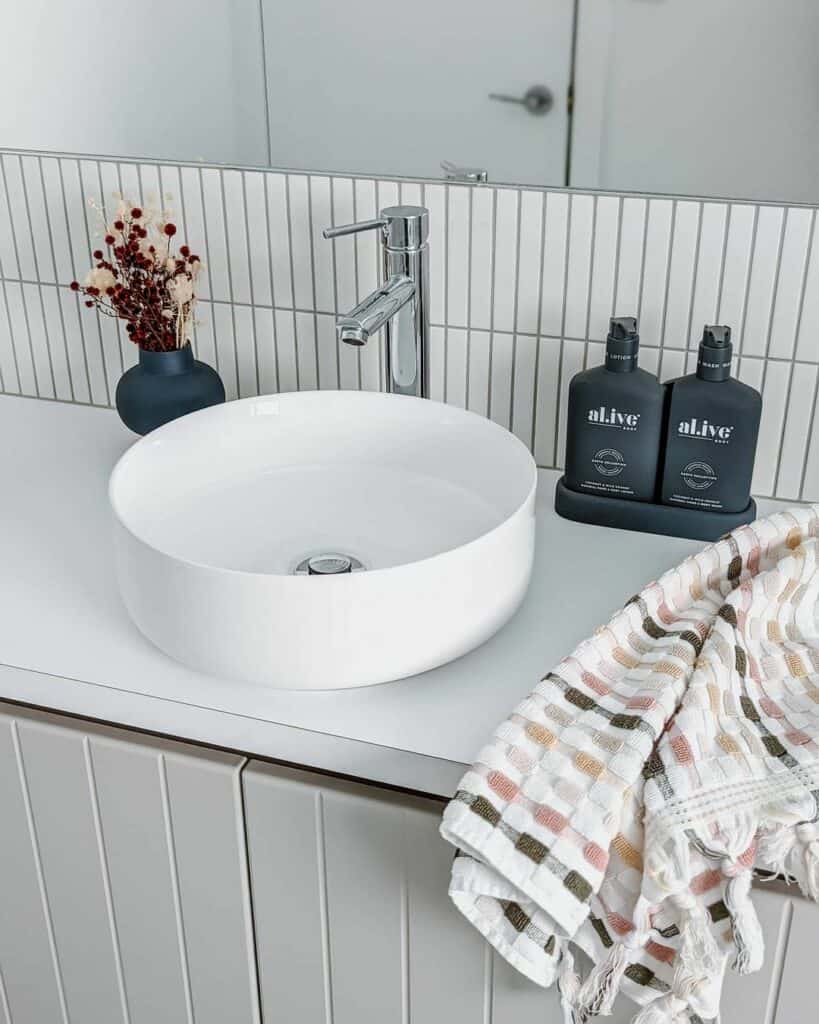 Vertical Stacked Tile Wall in Modern Bathroom - Soul & Lane