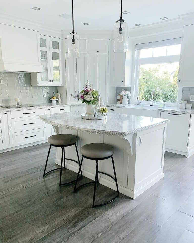 White Kitchen With Recessed Glass Light Fixtures - Soul & Lane