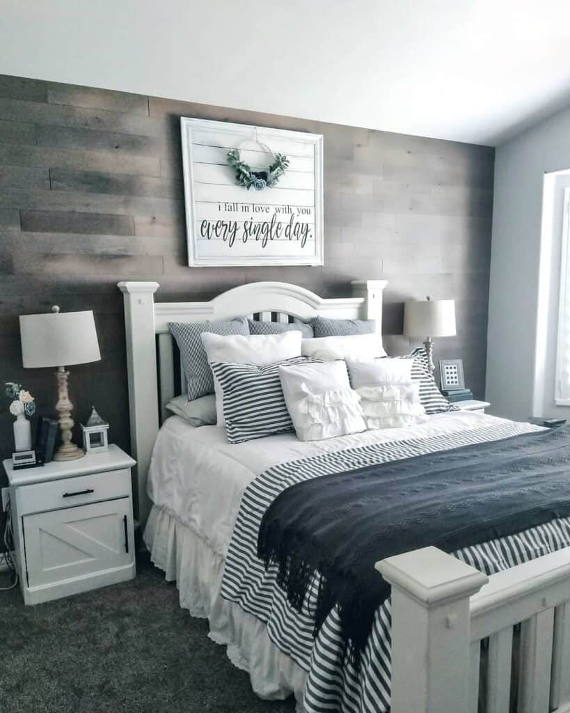 Wood Shiplap Accent Wall With Blue and White Bed - Soul & Lane