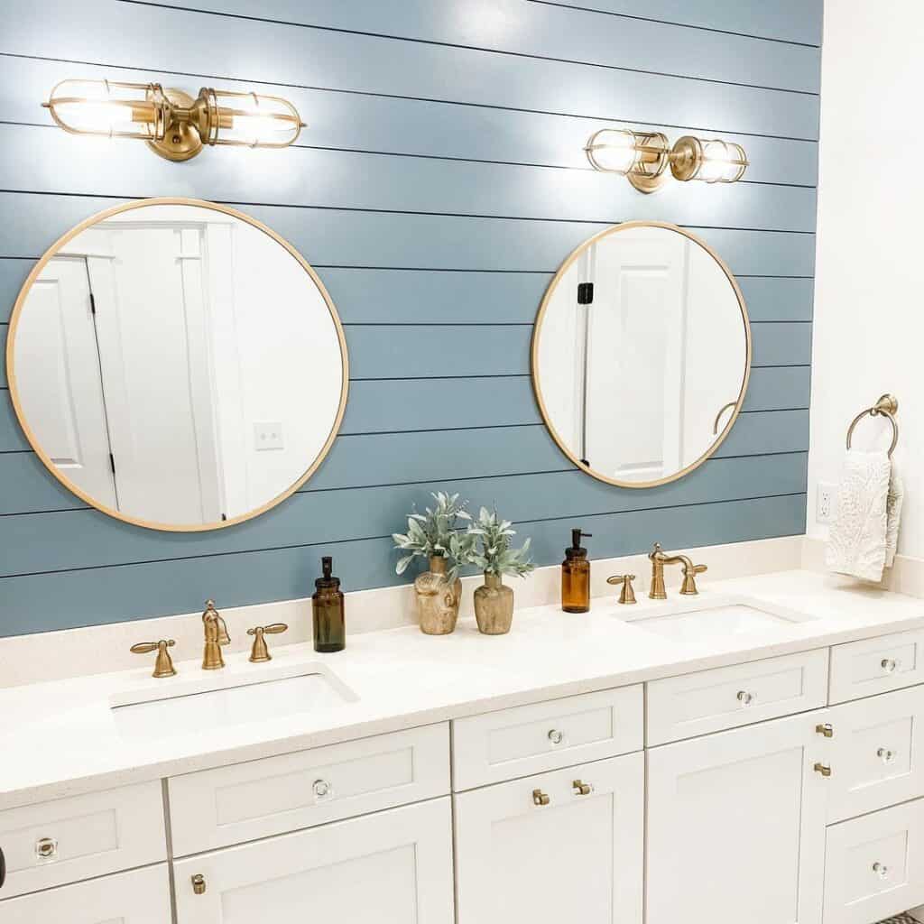 Bathroom With Blue Shiplap Backsplash - Soul & Lane